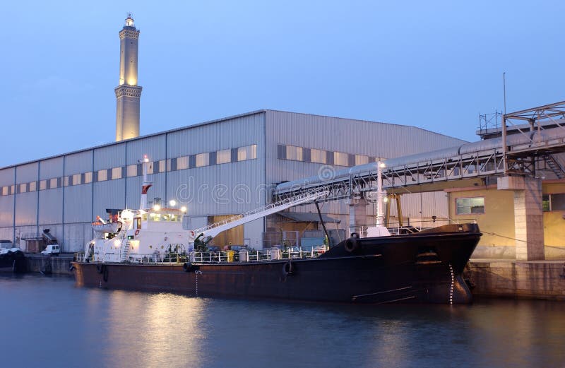 Small Ship that Loads Fuel To Refuel Large Ships at Sea Stock Photo ...