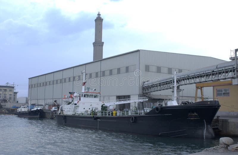 Small Ship that Loads Fuel To Refuel Large Ships at Sea Stock Image ...