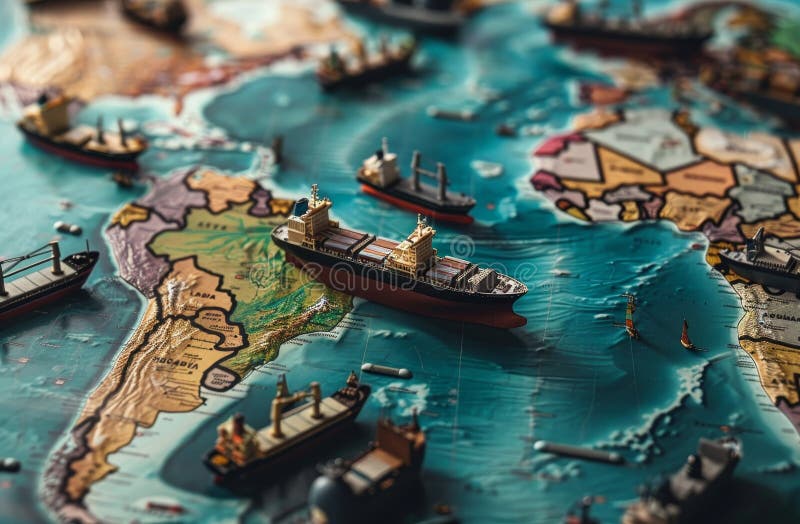 A Small Ship is on a Map of the World by AI Generated Image Stock Image ...