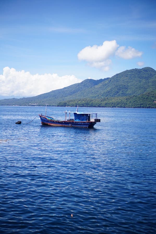 Small Ship in the Middle of the Ocean Stock Image - Image of lake ...