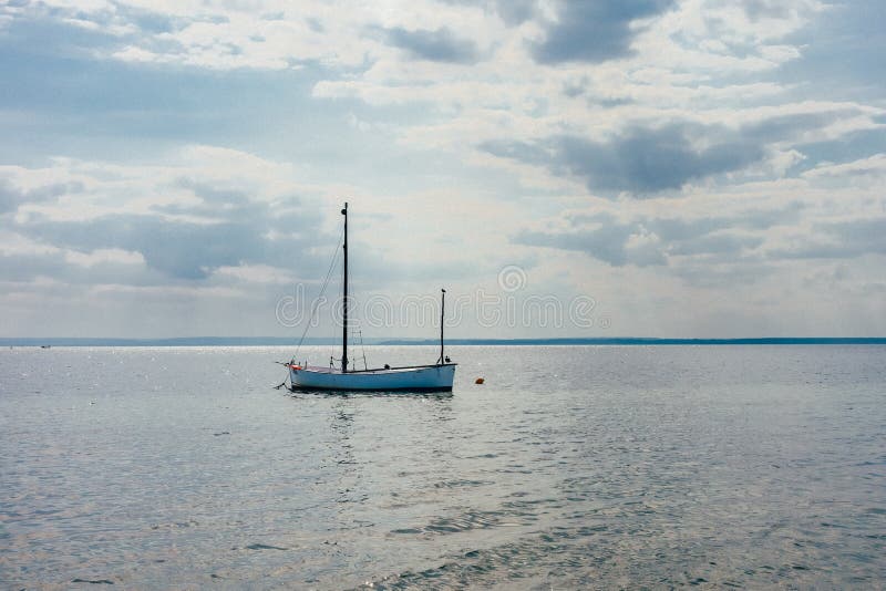 Small Ship Sailing in Sea at Sunny Day Stock Image - Image of sunset ...