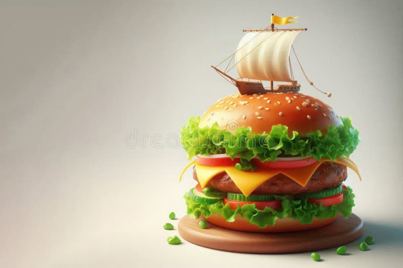 A Small Ship on Top of the Burger. Space for Text. Stock Image - Image ...