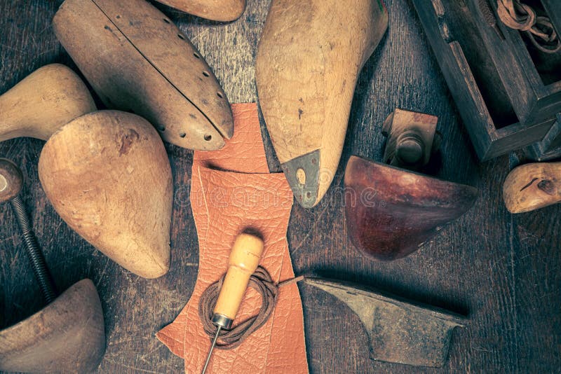 Small Shoemaker Workshop with Shoes, Laces and Tools Stock Image ...