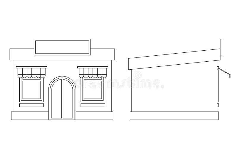 Shop. Outline drawing stock vector. Illustration of construction ...