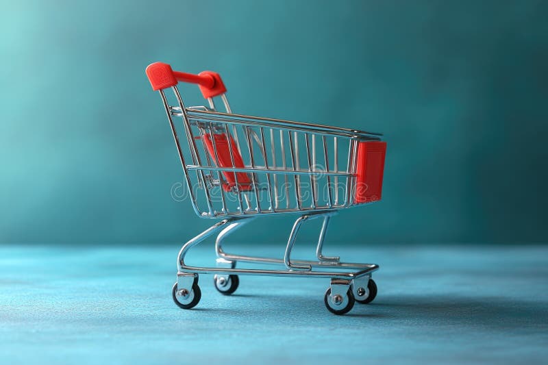 A Small Shopping Cart on a Blue Background Stock Illustration ...