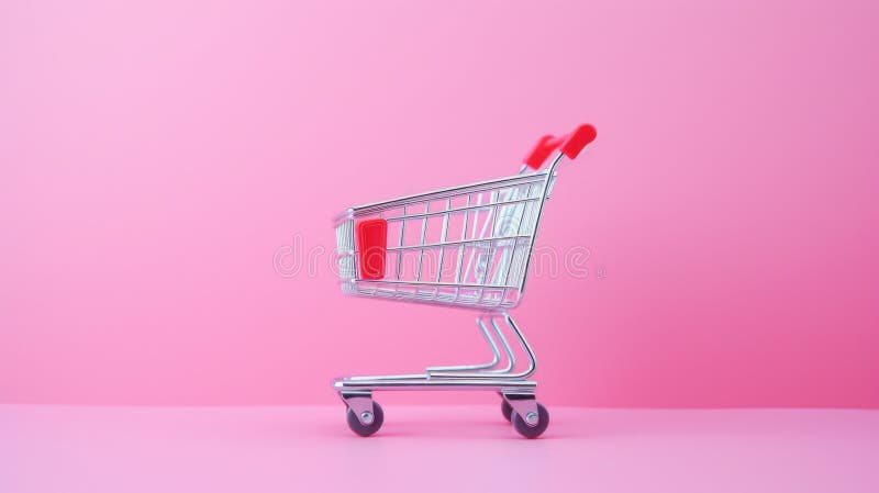 A Small Shopping Cart on a Pink Surface, Perfect for Retail Concepts ...
