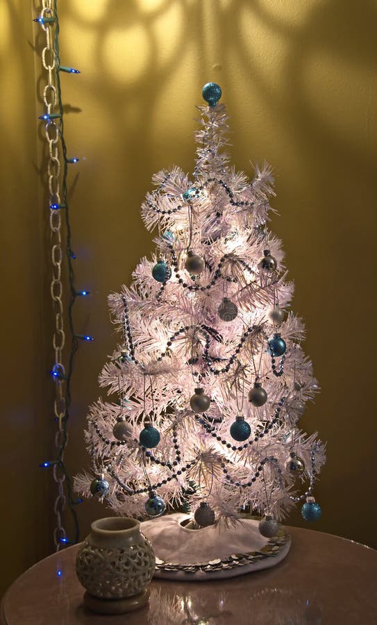 Small Silver and Blue Table Top Christmas Tree Stock Photo - Image of ...