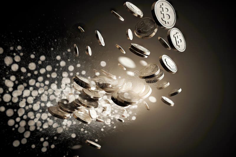 Small Silver Coins Falling and Tossed on Illuminated Background Stock ...
