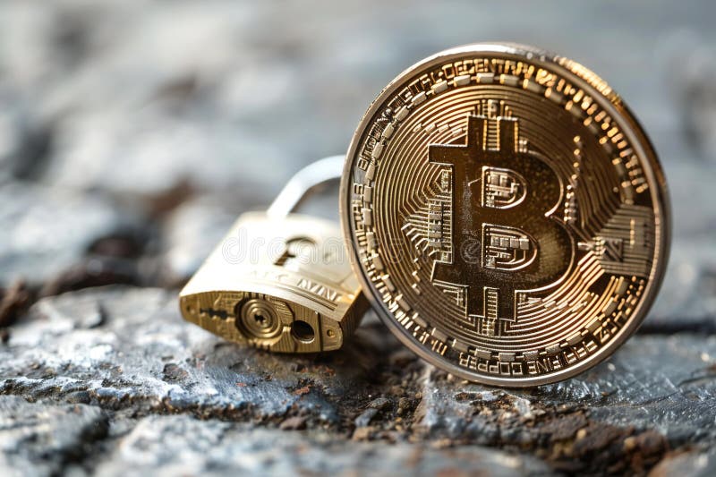 Small Silver Padlock and Bitcoin on White Background, High Resolution ...