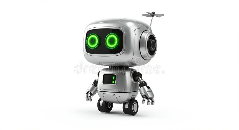Small Silver Robot with a Retro Design on Wheels. Features Include ...