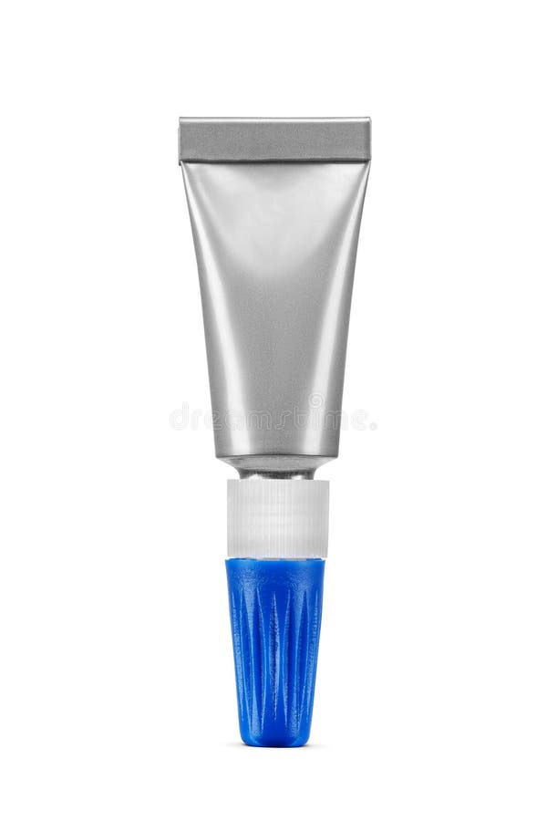 Small Silver Tube of Instant Super Glue with Blue Cap Isolated in White ...