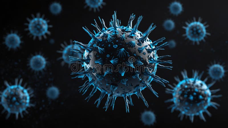 Small Single Blue Virus Concept Image in Black Backgro Ai Generated ...