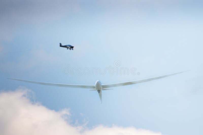 A Small Single Engine Private Plane and a Glider Stock Image - Image of ...
