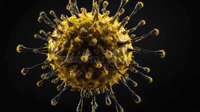 Small Single Yellow Virus Concept Image in Black Backg Ai Generated ...