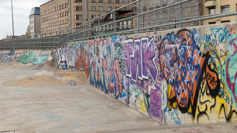 Small Skatepark in Riga with Graffiti Stock Photo - Image of paint ...