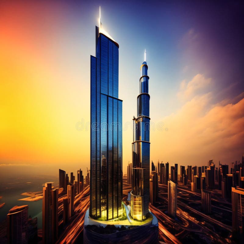 Small Skyscraper on Top of Another Skyscraper Touching the Sky Stock ...