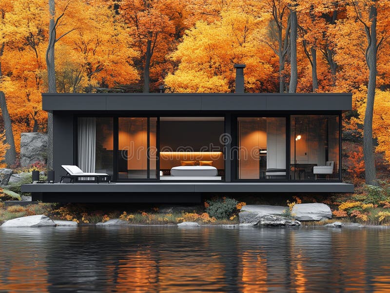 Tiny Home with Open Water View Stock Illustration - Illustration of ...