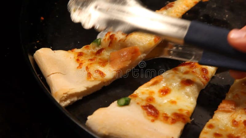 Small Slice of Pizza Undertakes from Frying Pan Stock Footage - Video ...
