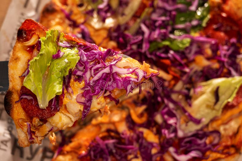 Small Slice of Thin Pizza with Fresh Vegetables and Herbs Stock Image ...