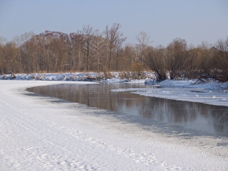 The River in the Winter at a Mountain Slope Stock Image - Image of ...