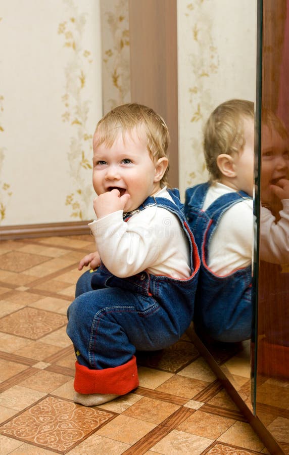 Small Smiling Baby Playing with Mirror #2 Stock Image - Image of ...