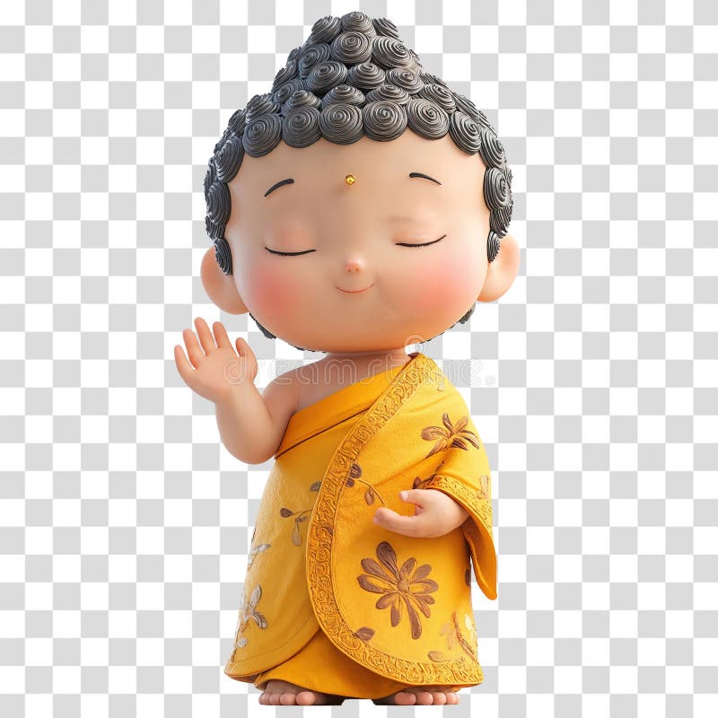 A Small Smiling Cartoon Buddha Dressed in a Yellow Robe on Transparent ...