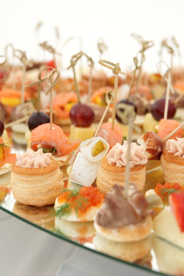Small Snacks on Banquet Table Stock Photo - Image of banquet, meat ...