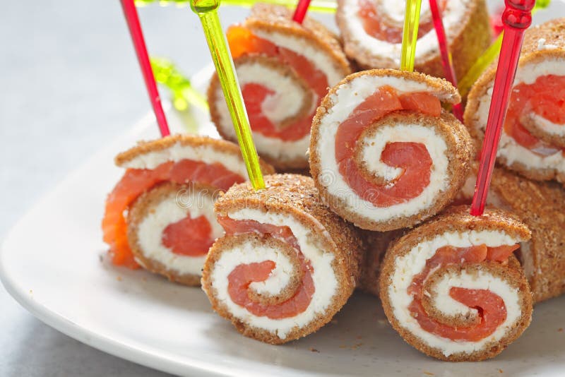 Small Snacks - Canape with Salmon and Bread Stock Image - Image of ...