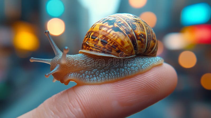 Small Snail Crawling on Fingertip Against Smooth Background, Showcasing ...