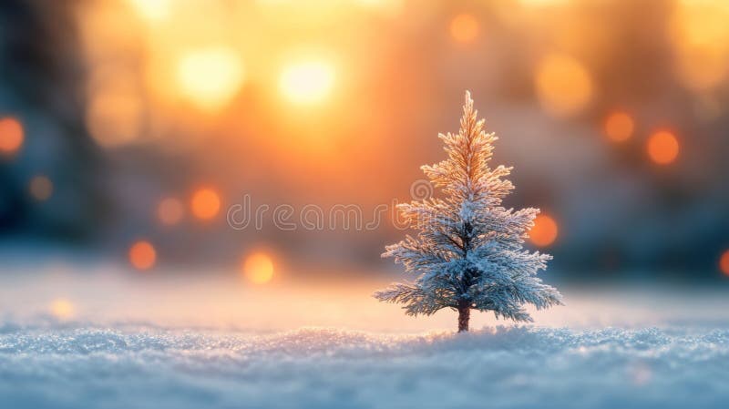Small Snow Covered Pine Tree Sunset Winter Scene Stock Illustration ...