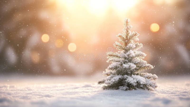 A Small Snow Covered Pine Tree in Winter Sunlight Stock Illustration ...