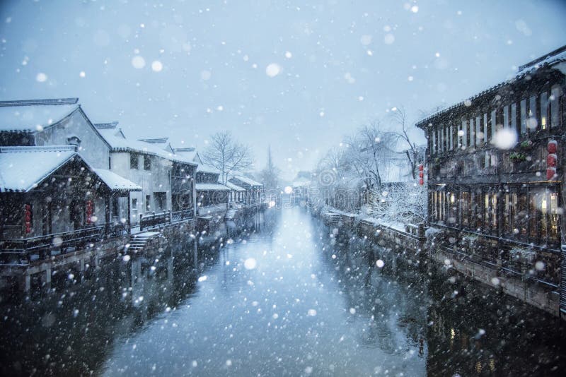 A small snow covered town stock photo. Image of dangko - 109381840