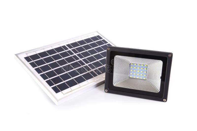 Small Solar Panel and Spotlight for Home on White Background. Stock ...