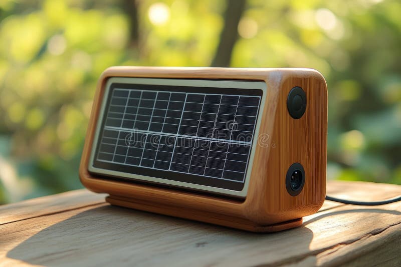 Small Solar Panel with a Wooden Frame Charging a Device Outdoors ...