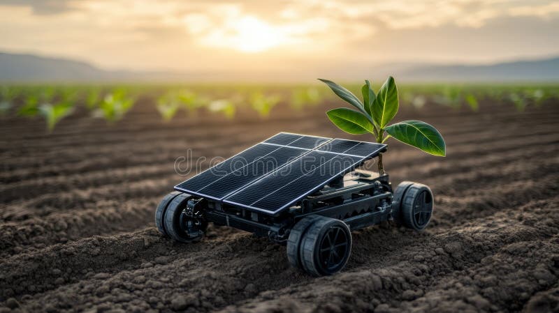 A Small Solar-powered Robot with a Sprout Growing on Top, Sitting in a ...