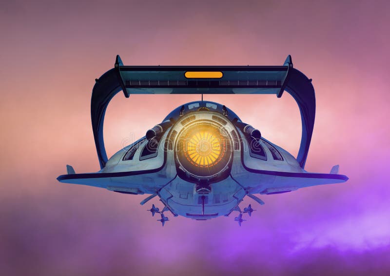Small Space Ship Floating in a Blurred Background Stock Illustration ...