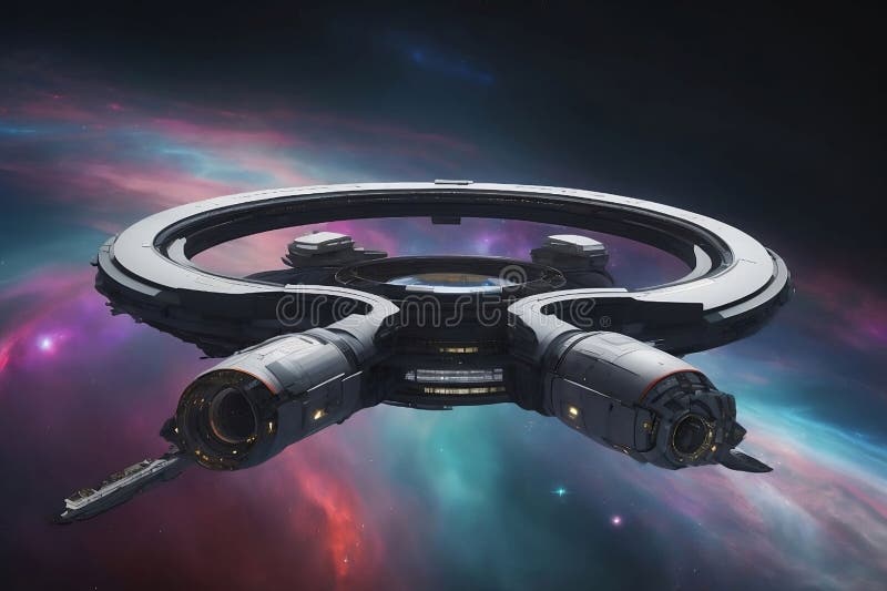 A Small Spaceship in Space with Many Engines on it S Sides Stock ...