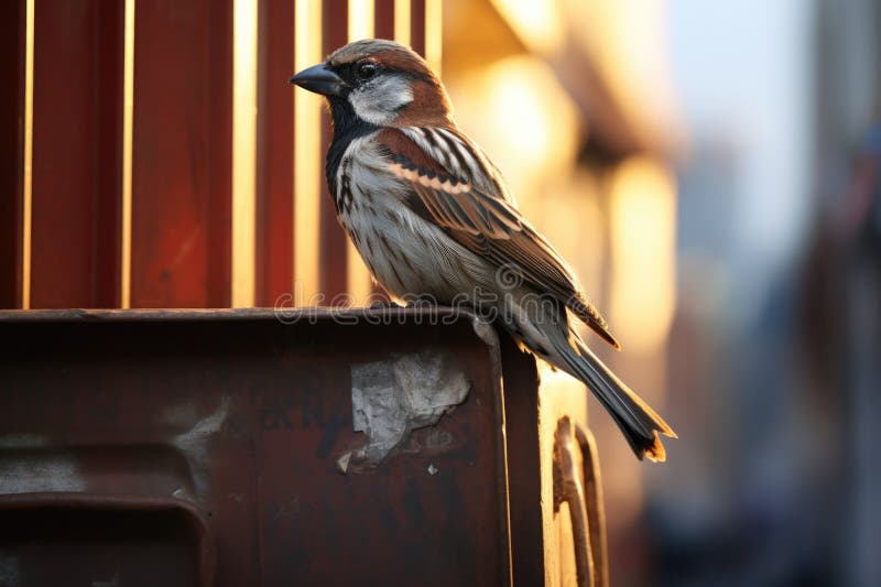 A Small Sparrow Sitting on a Modern Steel Mailbox Stock Photo - Image ...