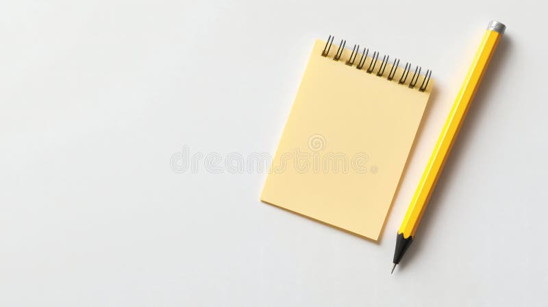Small Spiral Notebook with Yellow Pencil on White Background Stock Illustration - Illustration ...