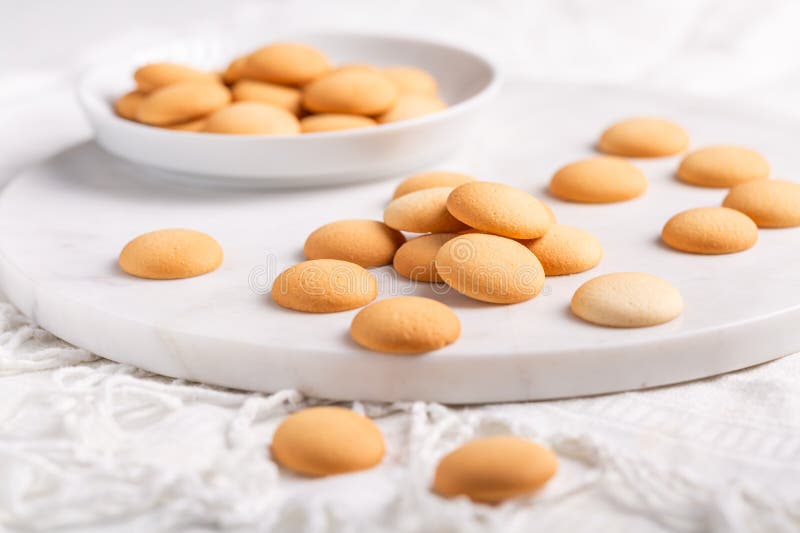 Small Sponge Cookies, Biscuit Butter Cookies with Ingredients Stock ...