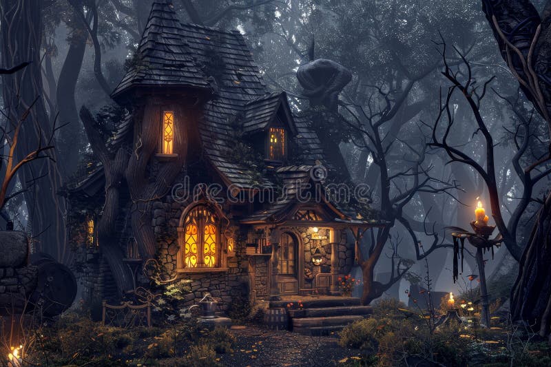 A Small and Spooky Witch Hut in the Forest Stock Illustration ...