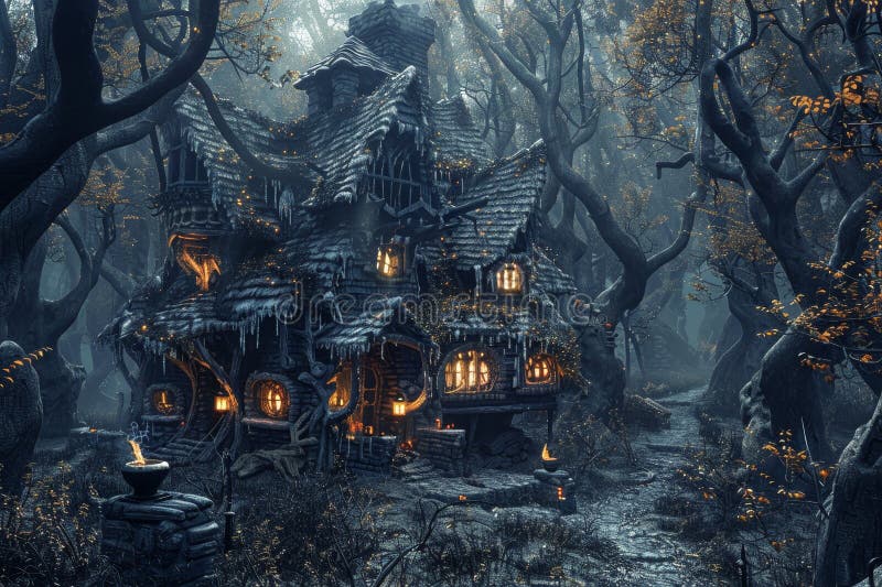A Small and Spooky Witch Hut in the Forest Stock Illustration ...