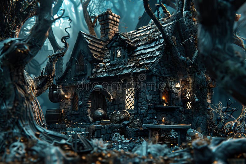 A Small and Spooky Witch Hut in the Forest Stock Illustration ...