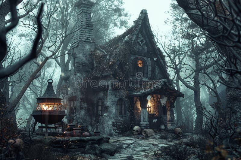 A Small and Spooky Witch Hut in the Forest Stock Illustration ...