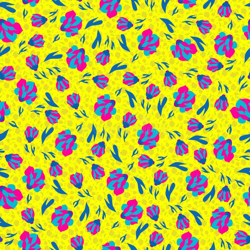 Small Spring Flowers on a Yellow Background Seamless Pattern Stock ...