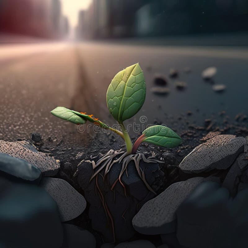A Small Plant Grows from a Crack in the Tar, Ai Generated Stock Image ...