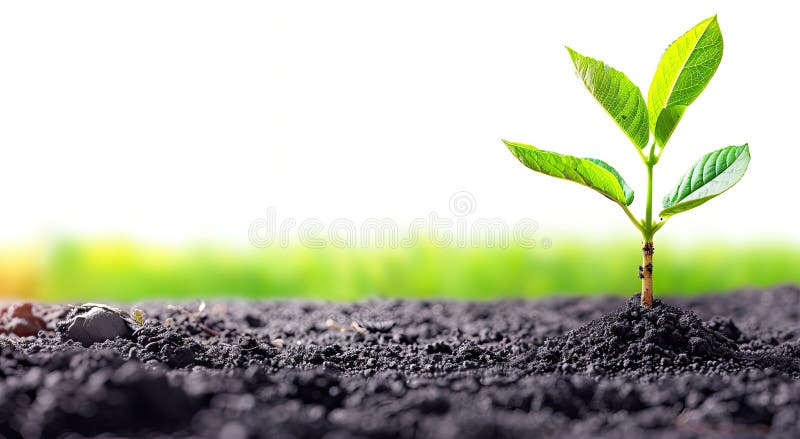 A Small Sprout Coming Out of the Ground on a White Background. the ...