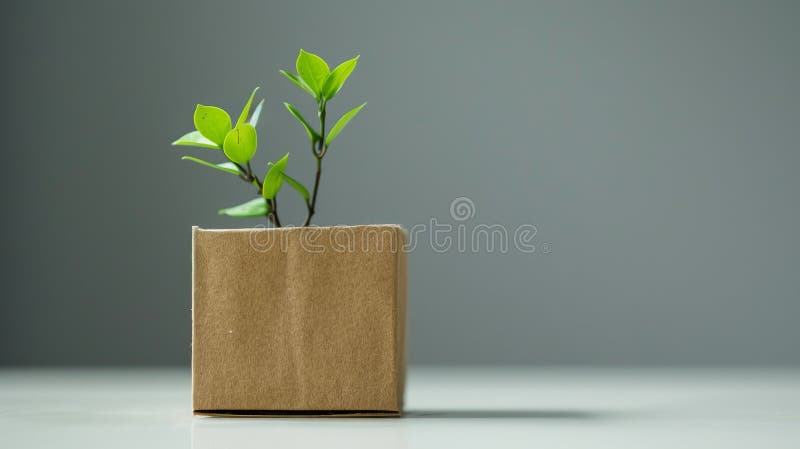 A Small Sprout Emerges from a Brown Cardboard Box, Symbolizing Growth ...