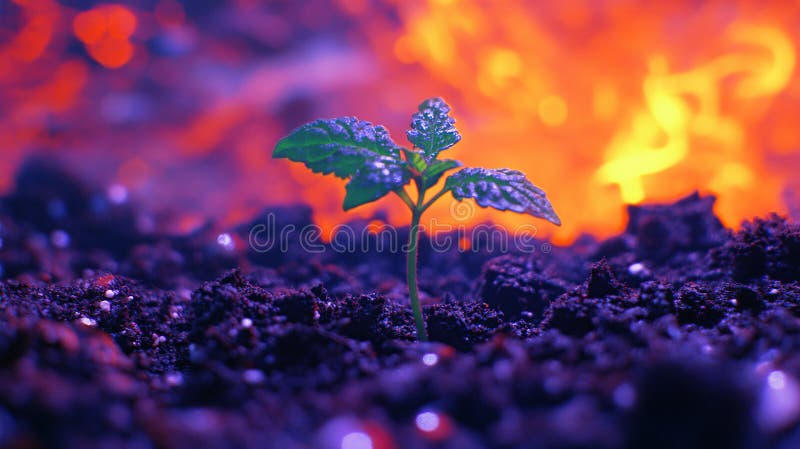Small Sprout Growing Dark Soil Fire Background Stock Photos - Free ...