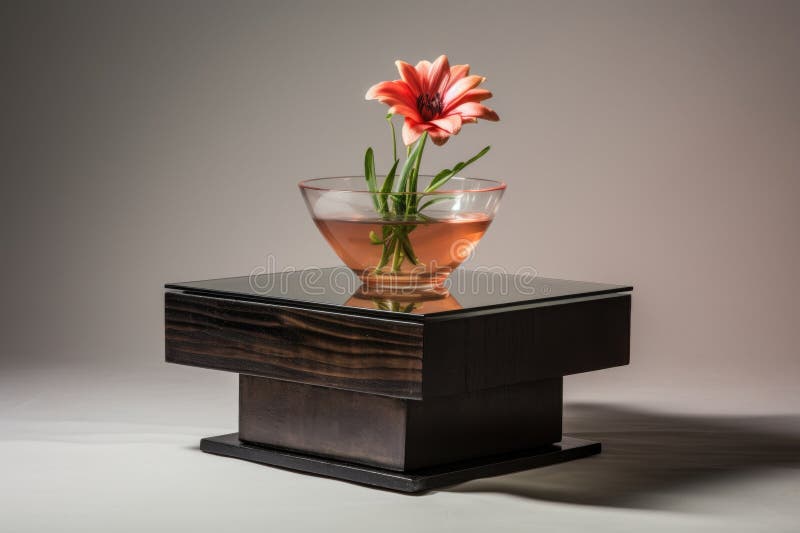 A Small, Square Coffee Table with a Single Vase and Flower on Top Stock ...